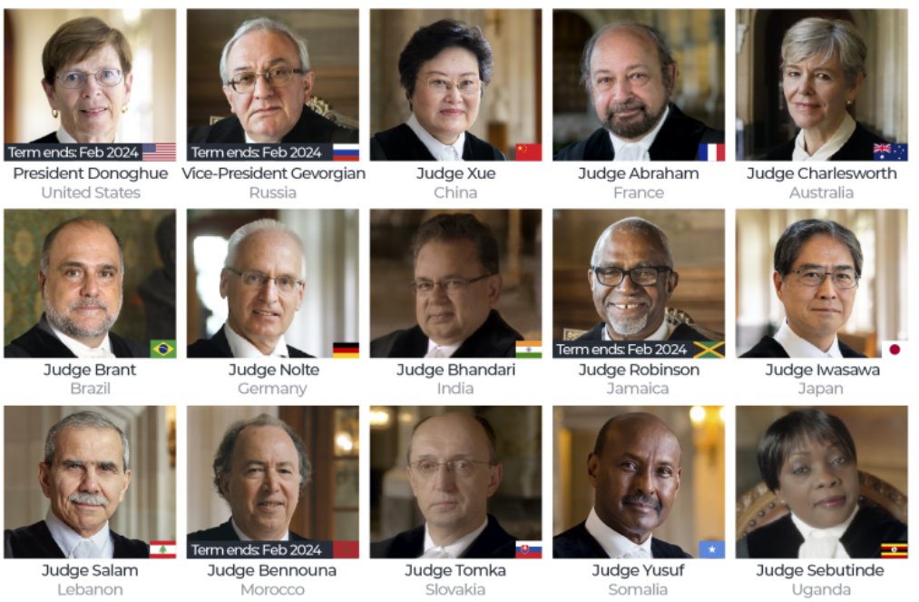 The 15 judges from the International Court of Justice (plus one each ...